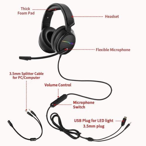 Xiberia V20 Gaming Headset Usb/3.5Mm Wired Bass Gaming Headphone 7.1 ...